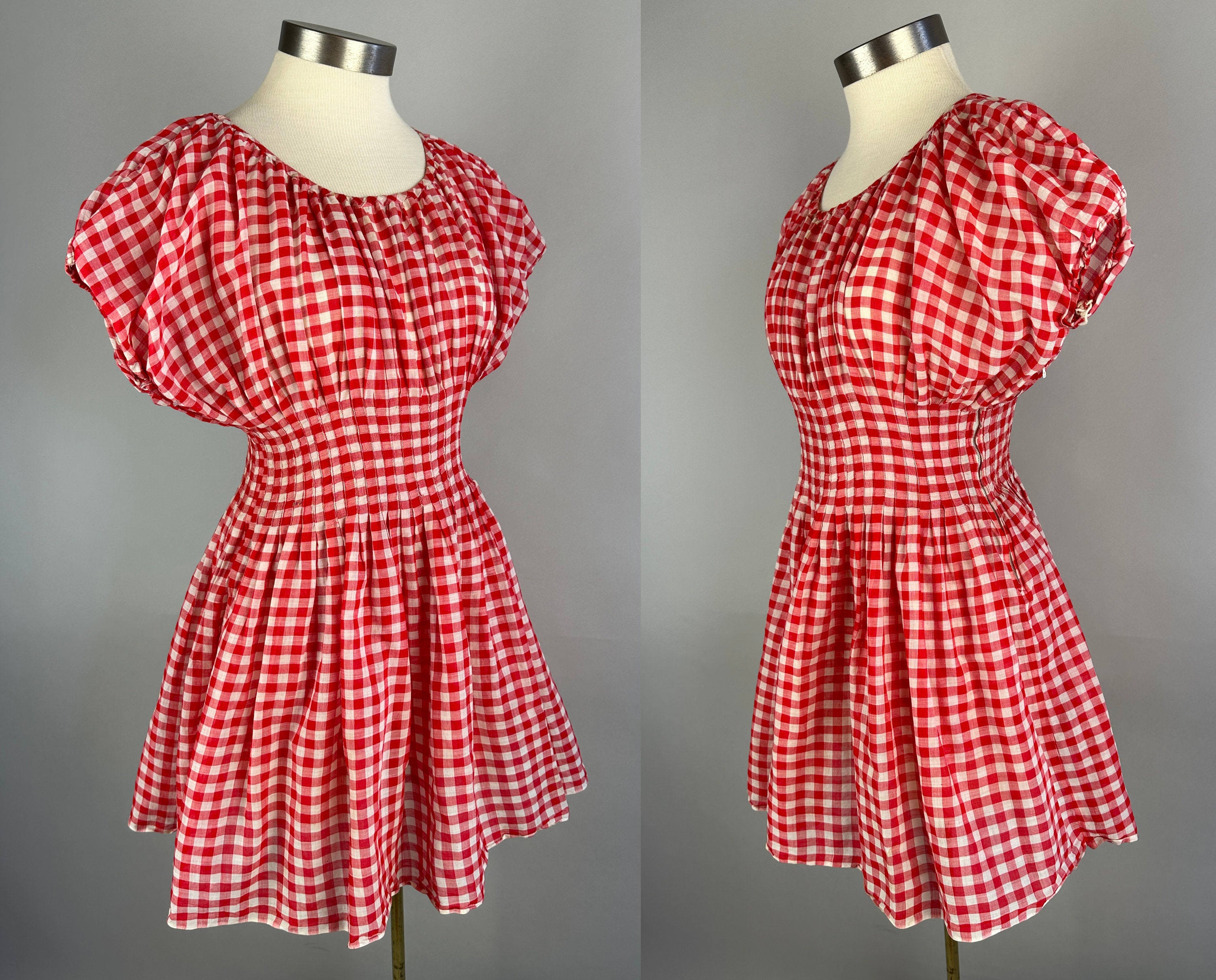 1940s Picnic Patty Play Set | Vintage 40s Red and White Gingham Cotton Romper Two-Piece Dress ...