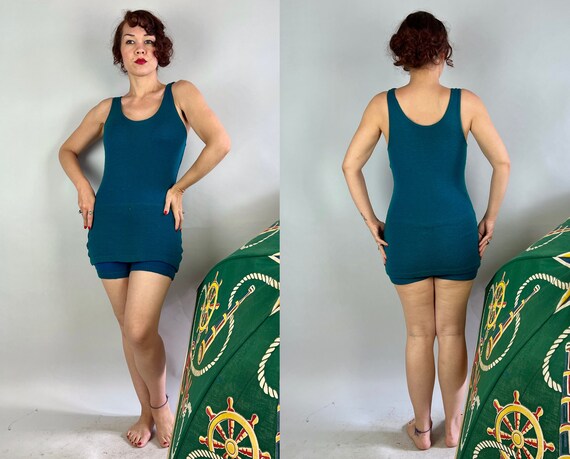 1920s Terrific Teal Swimsuit | Vintage 20s Blue Green… - Gem