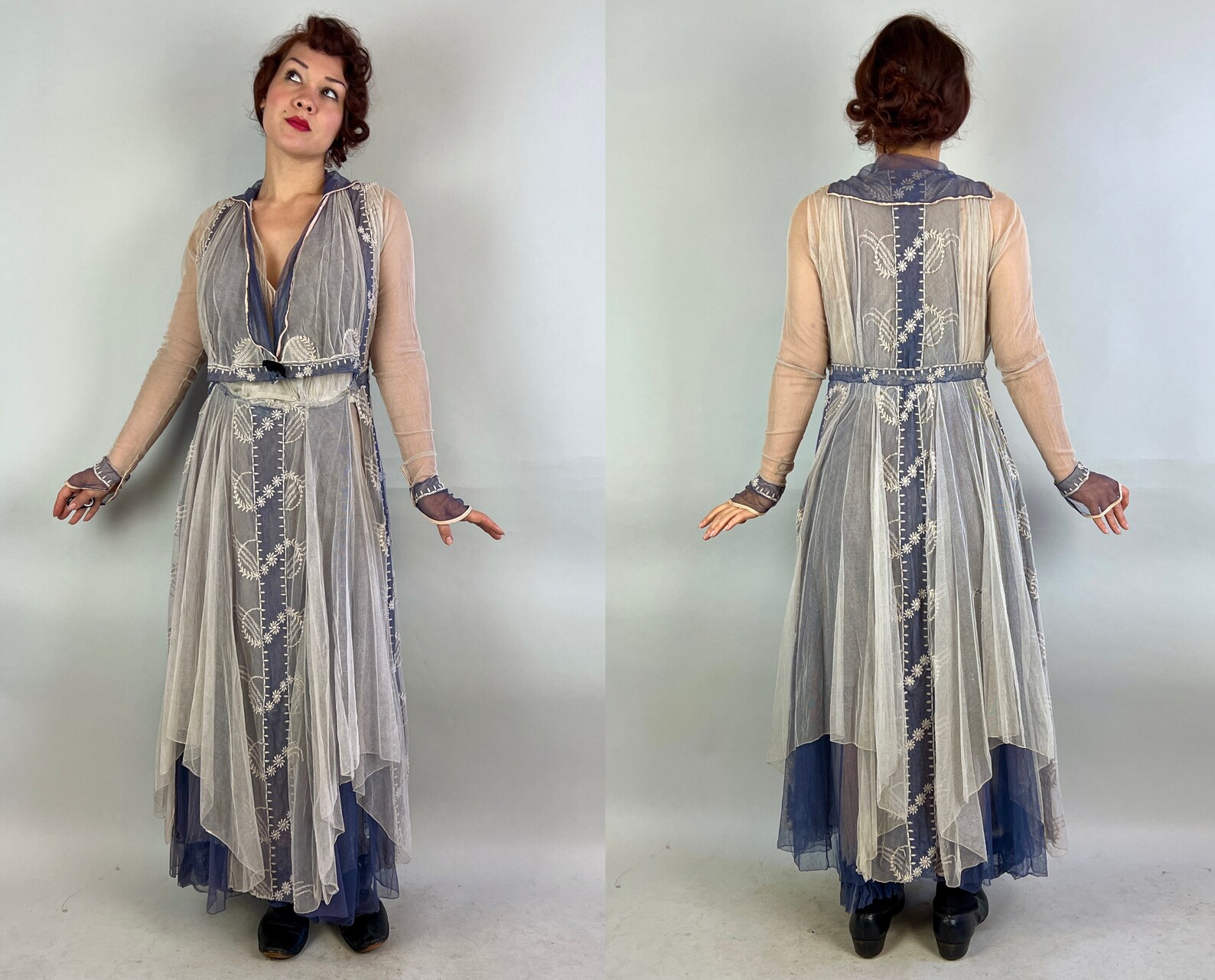 1910s Net of Love Dress | Vintage Teens Antique Edwardian Periwinkle ...