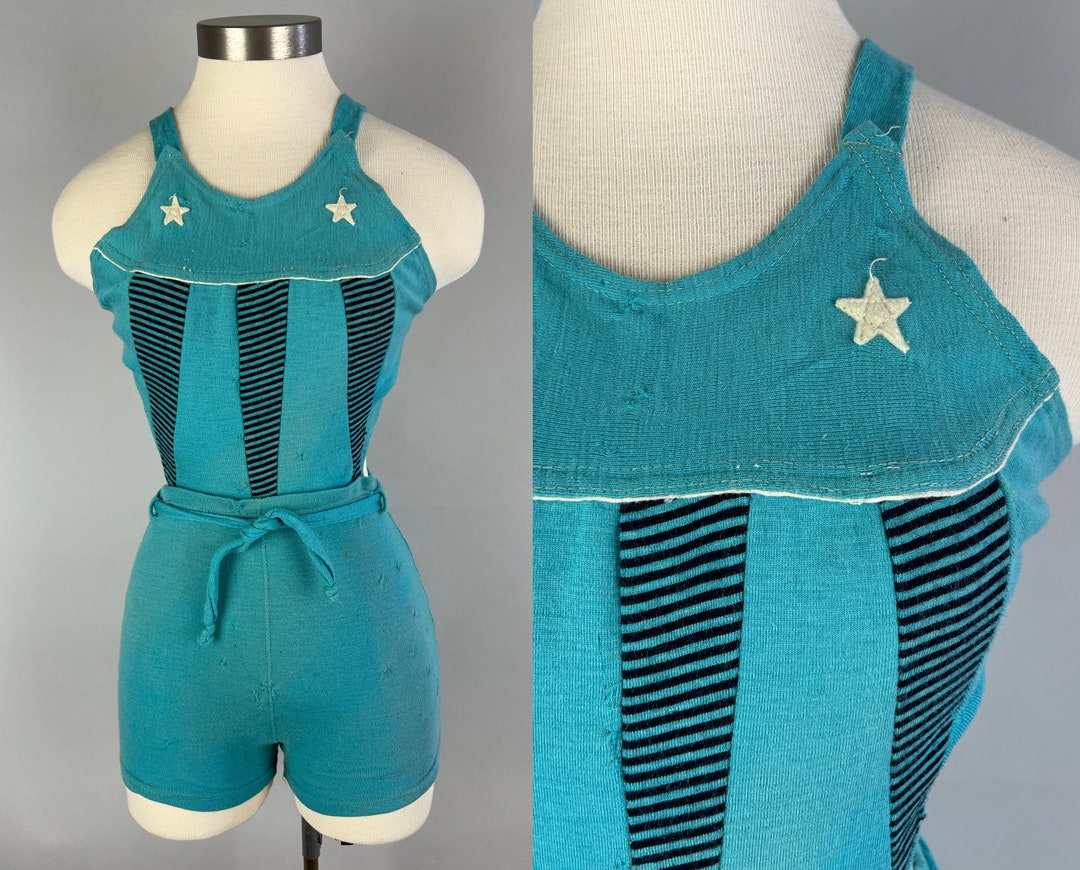 1930s Stars and Stripes Swimsuit | Vintage 30s Turquoise Black White ...