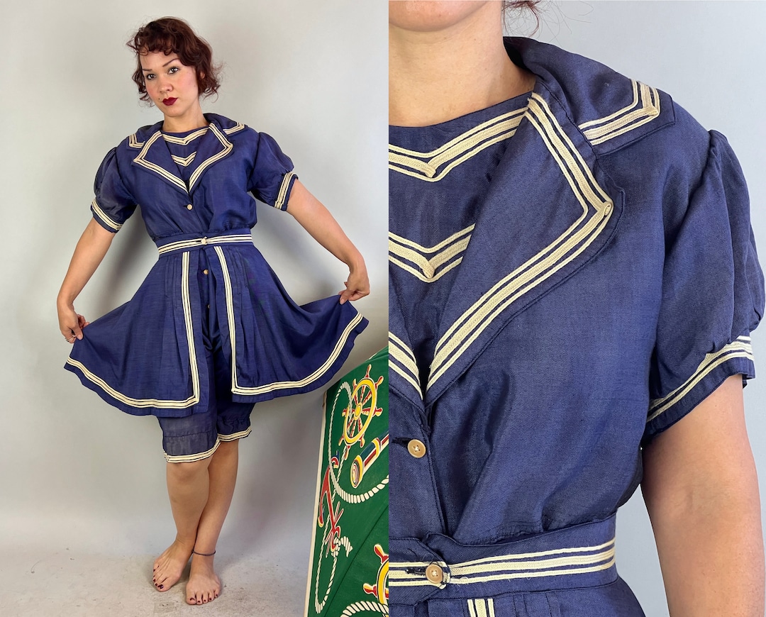 1900s Nautical Sea Nymph Swimsuit | Vintage Antique Victorian Two Piece ...