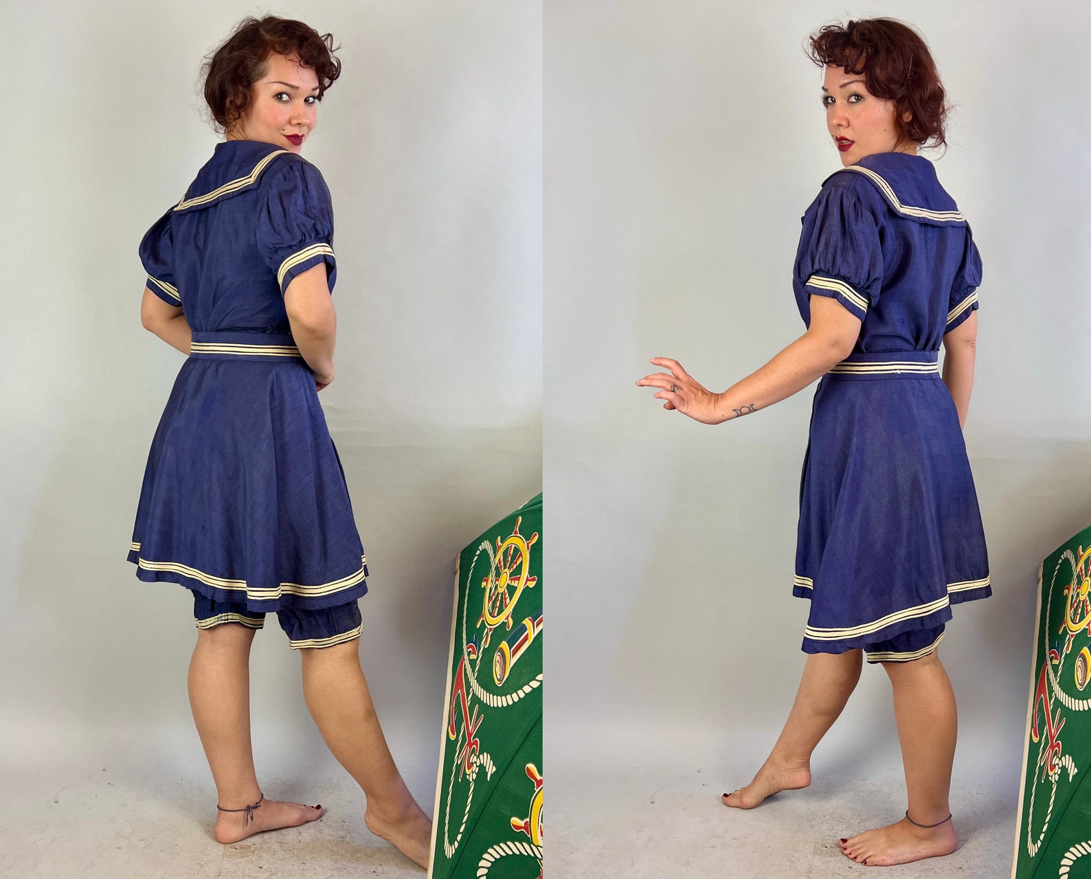 1900s Nautical Sea Nymph Swimsuit | Vintage Antique Victorian Two Piece ...