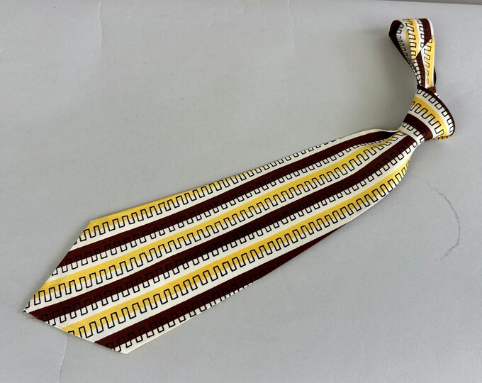1940s Cubist Carl Necktie | Vintage 40s Wide Brown Yellow and White ...
