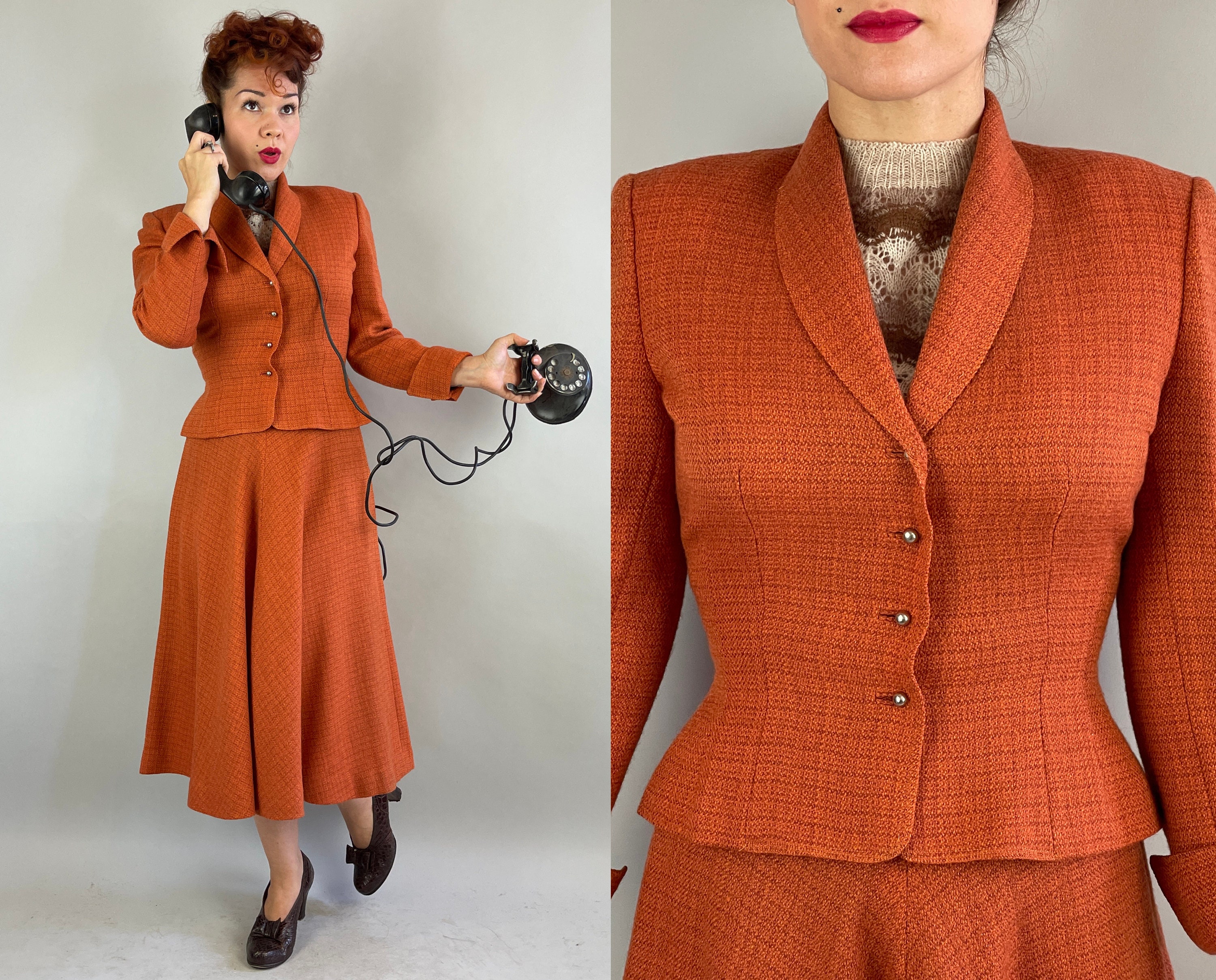 1940s Falling for Fall Suit | Vintage 40s Multi Tonal Orange Tweed Wool ...