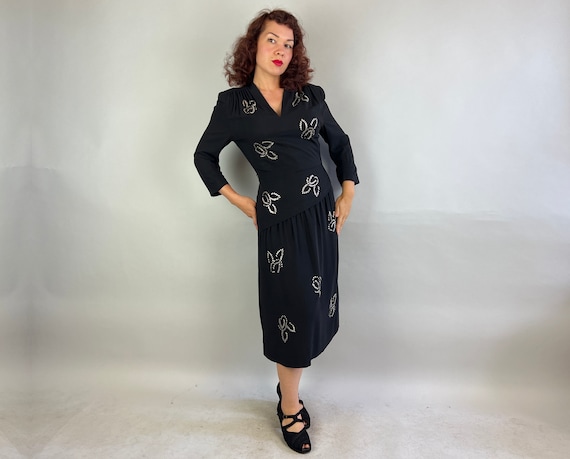 1940s Ravishing Rabbits Dress | Vintage 40s Black Ray… - Gem