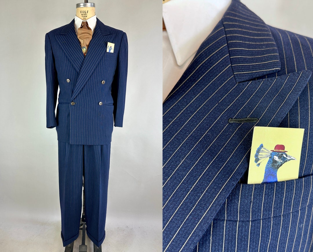 1930s Pinstripe Dandy Suit | Vintage 30s Midnight Blue Wool With White ...