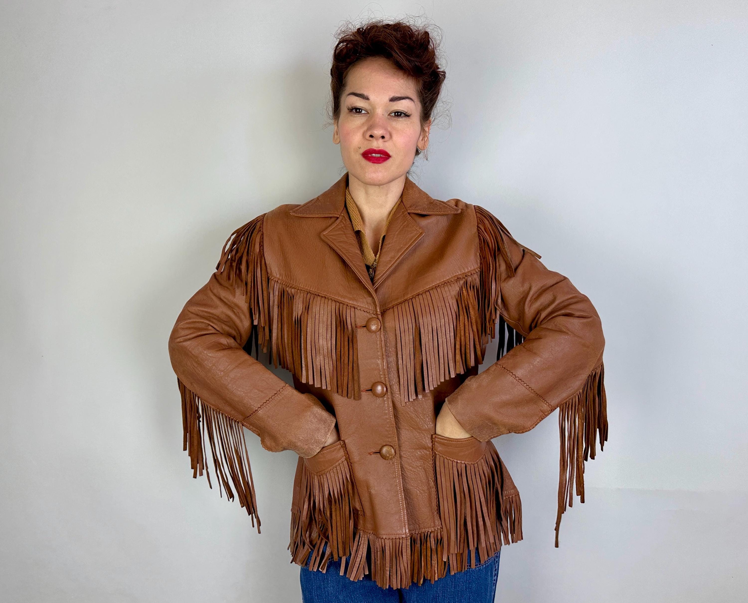 1940s Wild West Wendy Jacket | Vintage 40s Tawny Brown Leather Dripping ...
