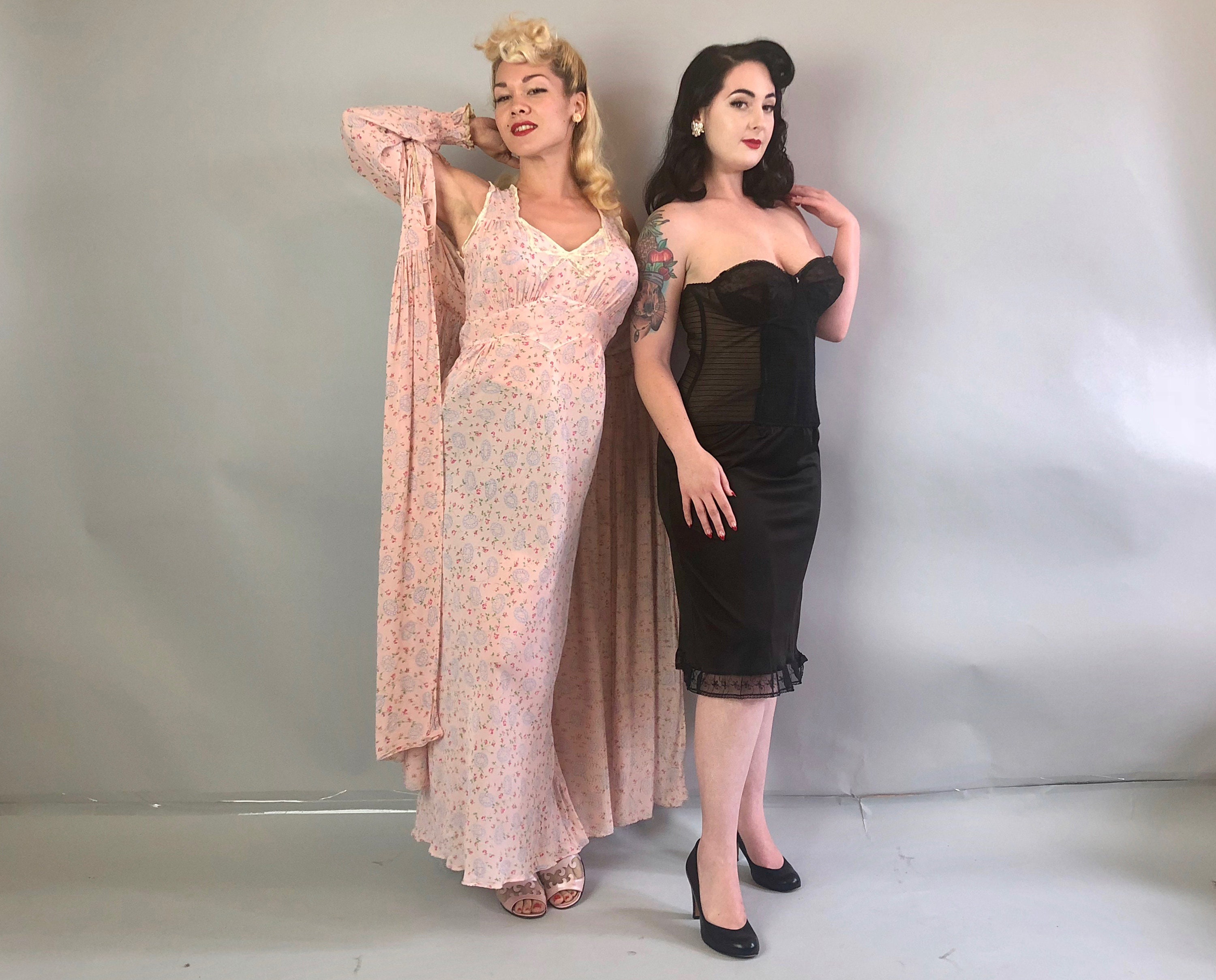 1940s Longline Bullet Bra Slip | Vintage 40s Sheer Black Lace Pettico ...