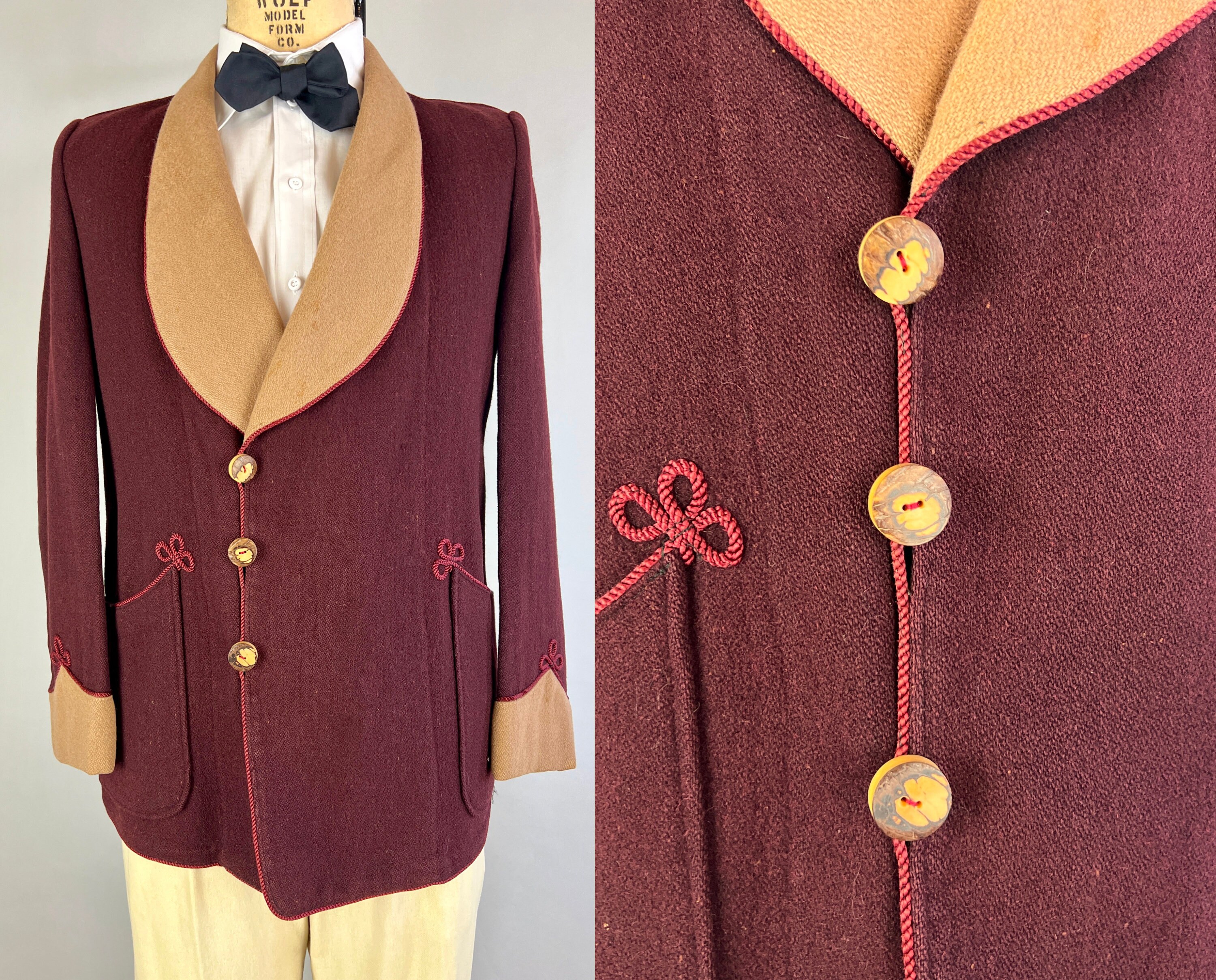 1930s Gentleman's Delight Smoking Jacket | Vintage 30s Wine and Rose ...