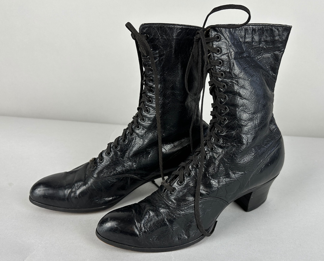 1900s “ye Olde Dress Shoe” Boots | Vintage Antique Edwardian Black Lace ...