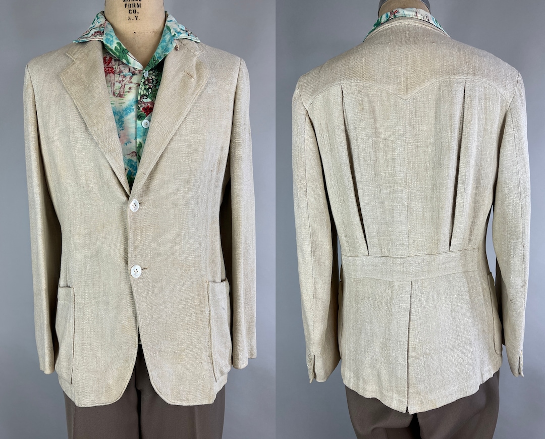 1930s Suave Summer Belted Blazer | Vintage 30s White Heavy Weight Linen ...