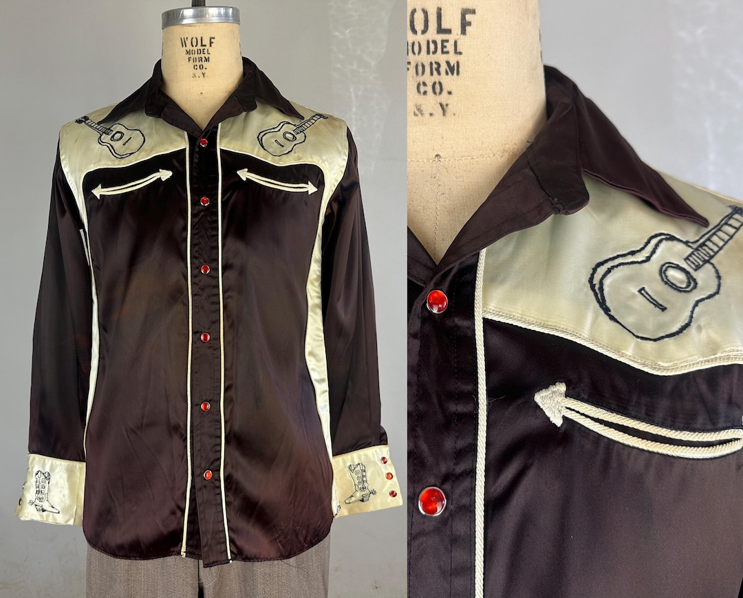 1970s Rhinestone Cowboy Shirt | Vintage 70s Purple and White Satin ...