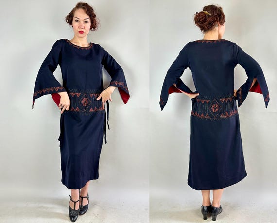 1920s Visceral Vamp Frock | Vintage 20s Black Wool Dr… - Gem