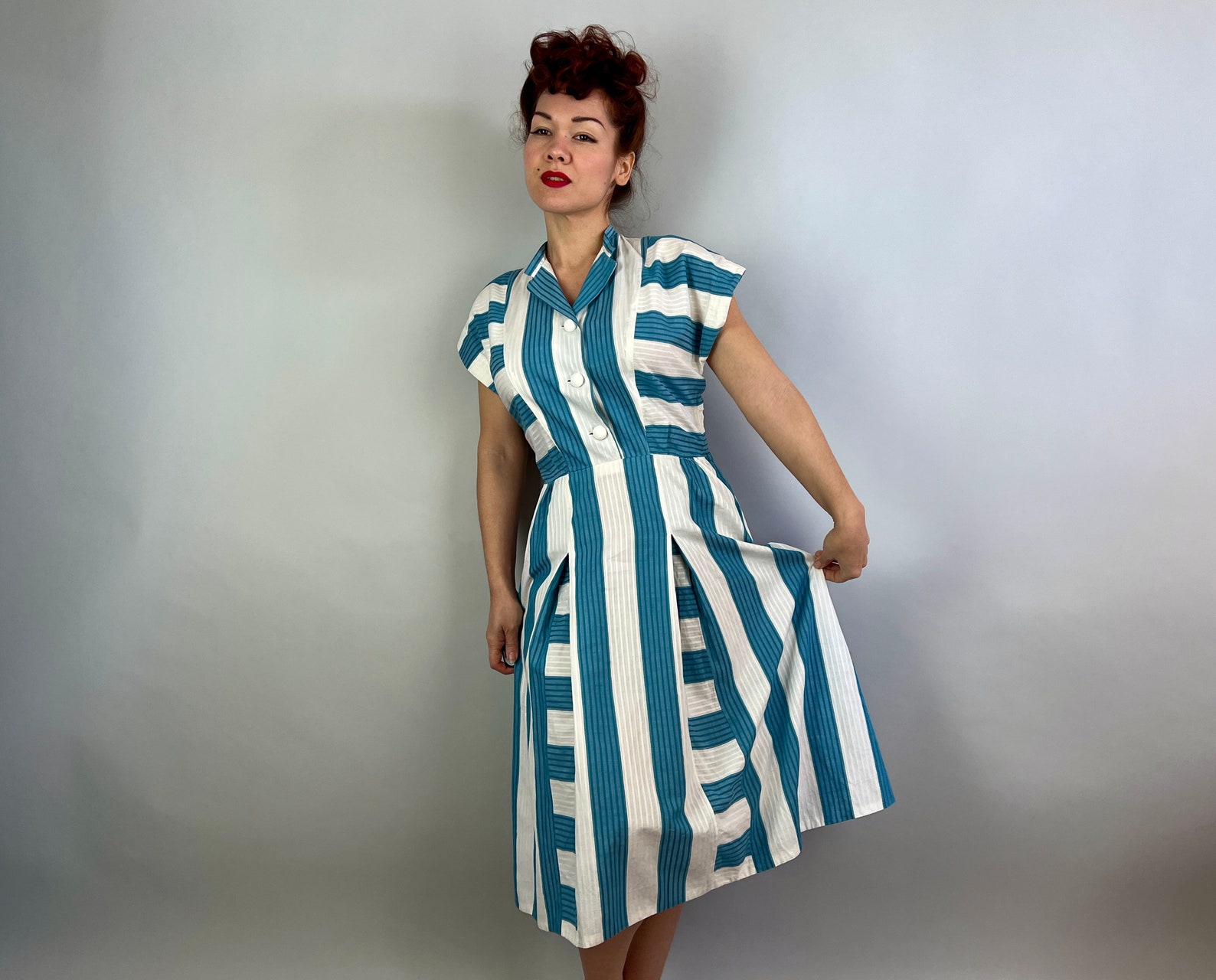 1940s Beach House Betty Frock Vintage 40s Nautical Cotton | Etsy