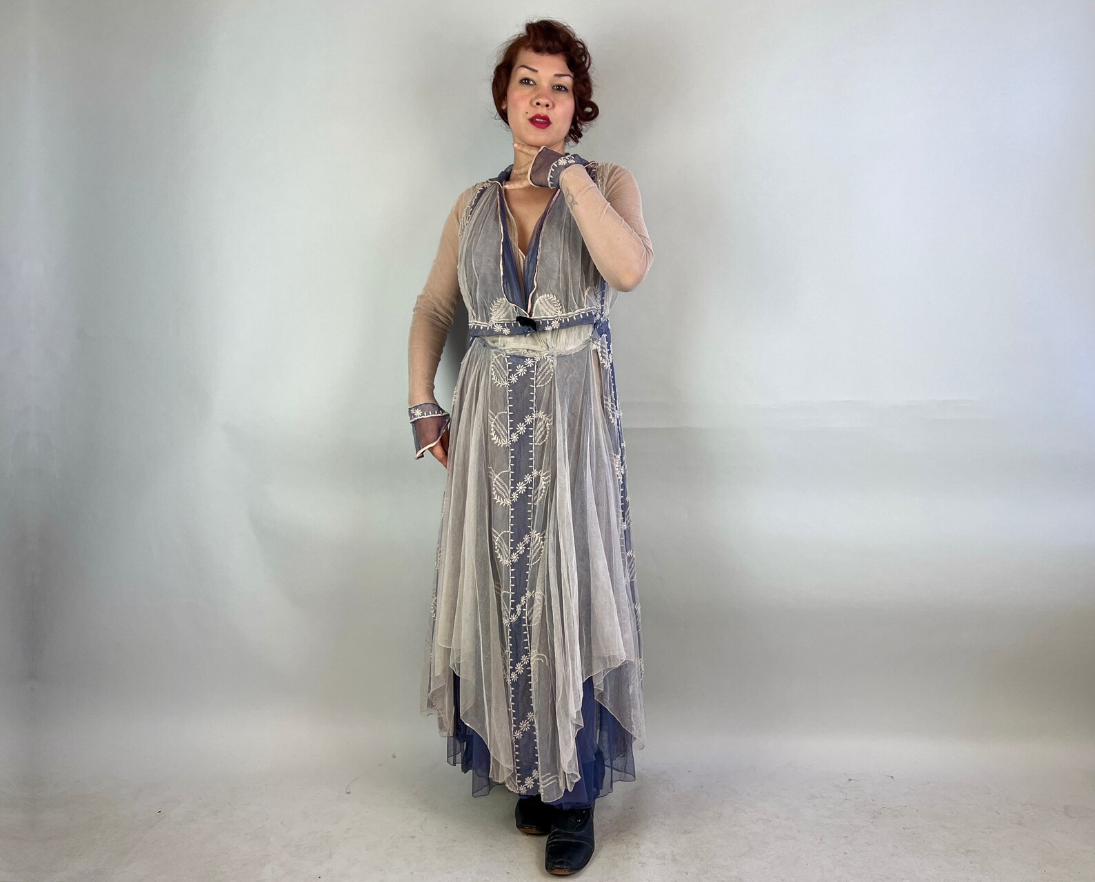 1910s Net of Love Dress | Vintage Teens Antique Edwardian Periwinkle ...
