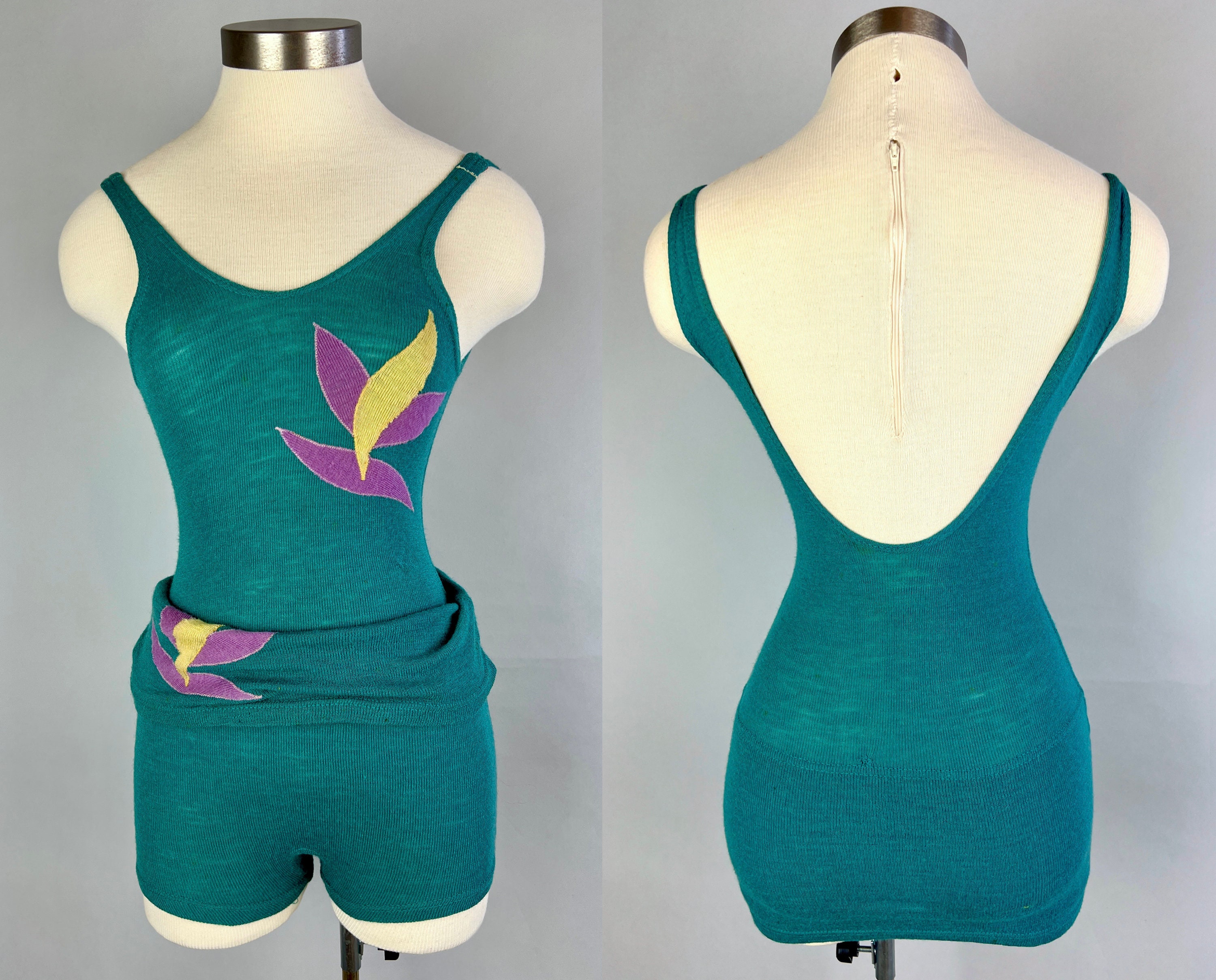 RESERVED Tantalizing Turquoise Swimsuit|Vintage 20s Wool Deco One Piece ...