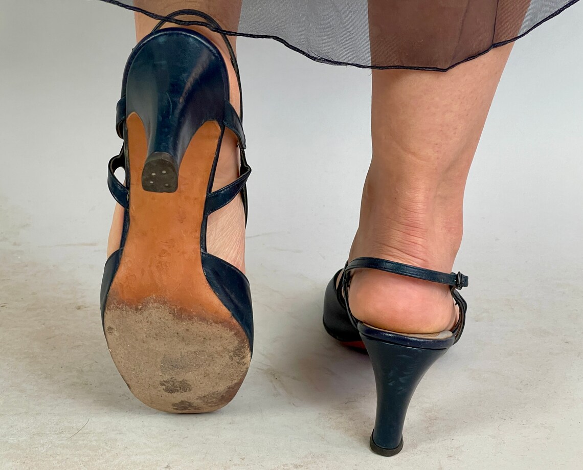 1950s Sassy Strappy Summer Pumps Vintage 50s Navy Blue | Etsy
