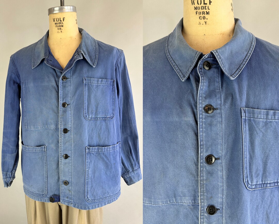 1940s Handy Hank Chore Jacket | Vintage 40s French Cotton Moleskin ...