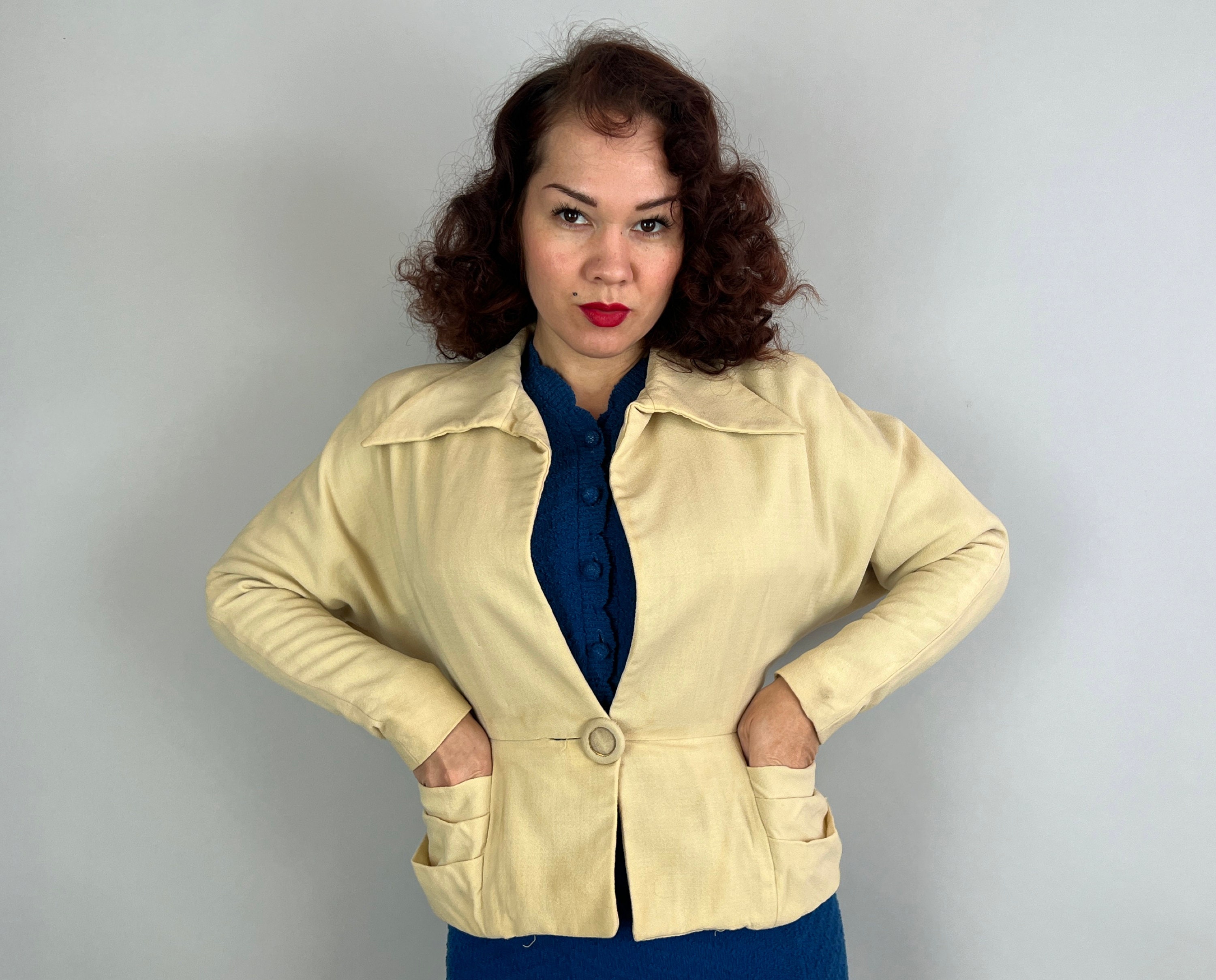 1940s Wendy's Wasp Waist Blazer | Vintage 40s Cream White Wool Crepe ...