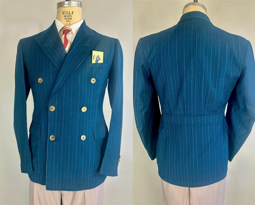 1930s Teal Belted Back Suit | Vintage 30s Two Piece Pinstriped Wool Set ...