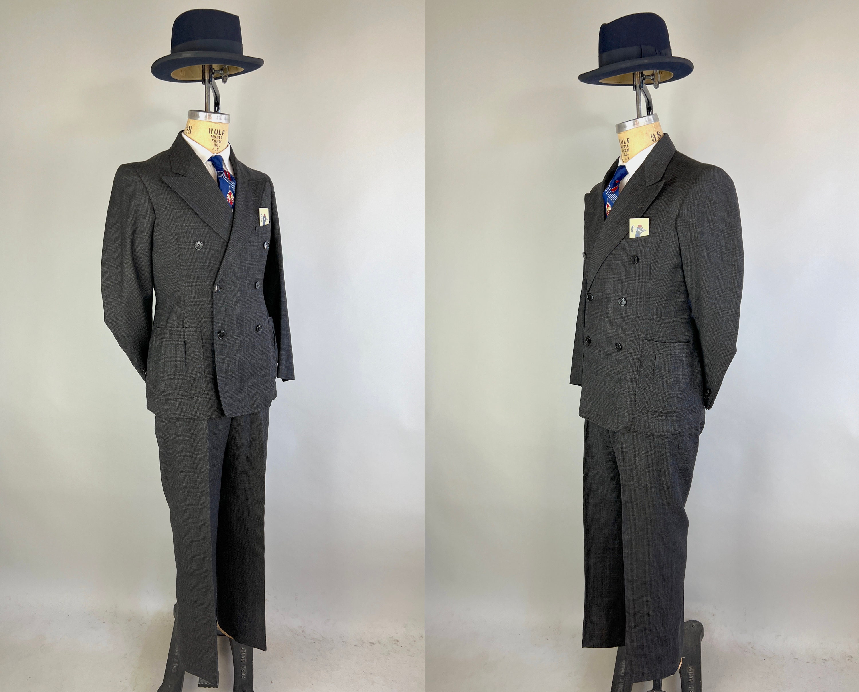 1930s Belted Back Suit | Vintage 30s Grey Glen Plaid with Red & Blue ...