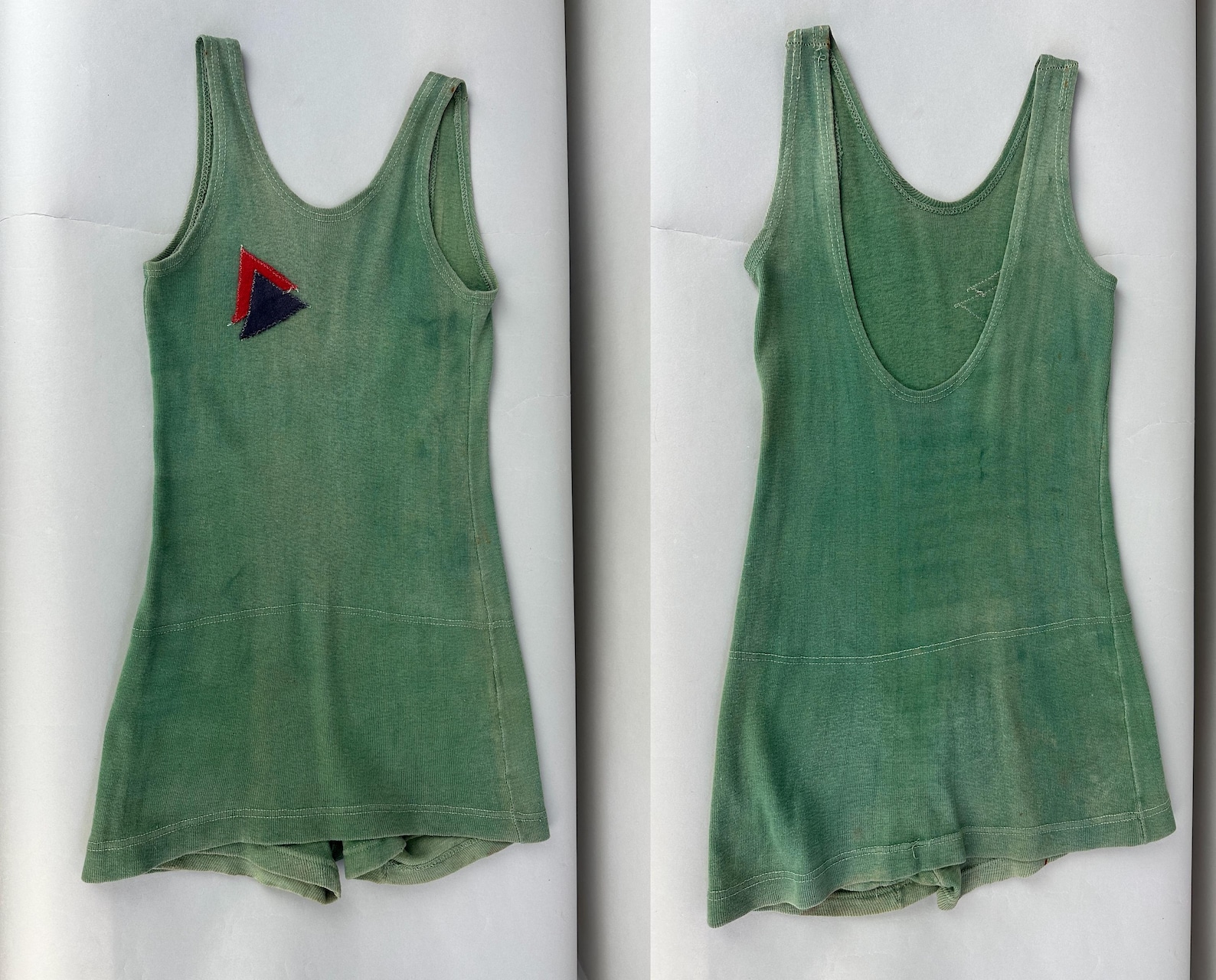 1920s Splish Splash Shapes Swimsuit | Vintage Antique 20s Green Wool ...