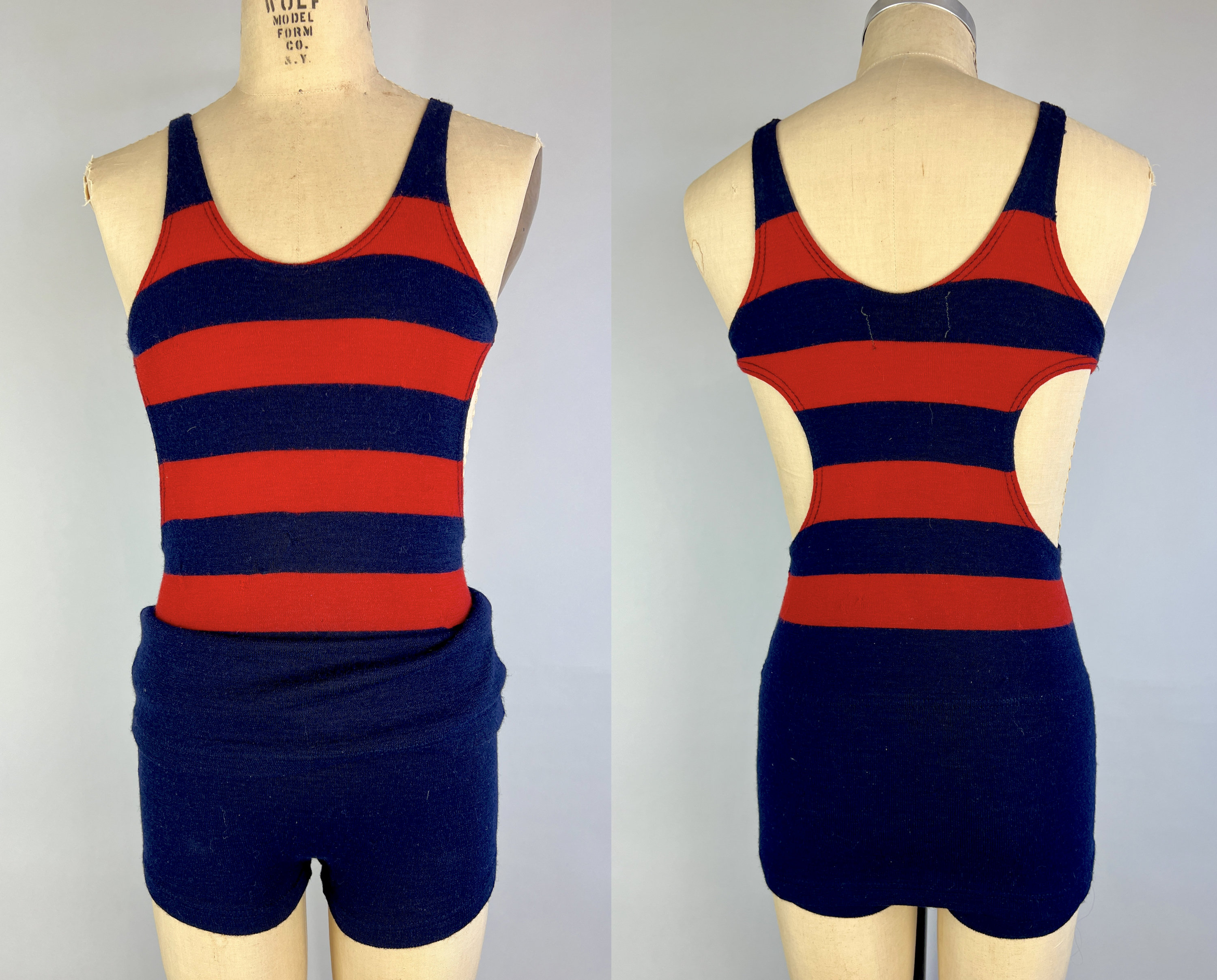 1920s Color Bars Bathing Suit | Vintage Antique 20s Navy Blue and Red ...