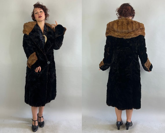 1920s Two Tone Tundra Coat | Vintage 20s Black Sheare… - Gem