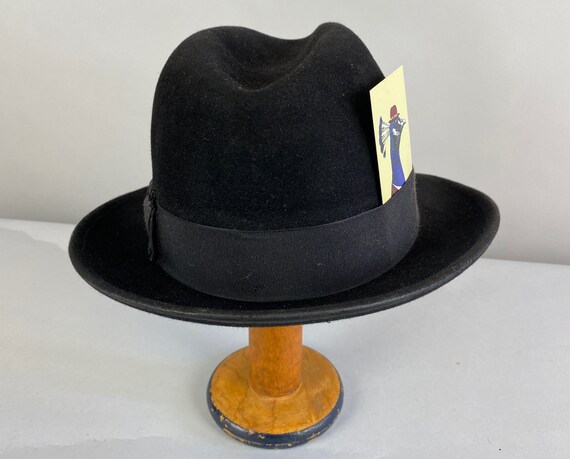 1940s Gumshoe Fedora | Vintage 40s Jet Black Fur Felt… - Gem