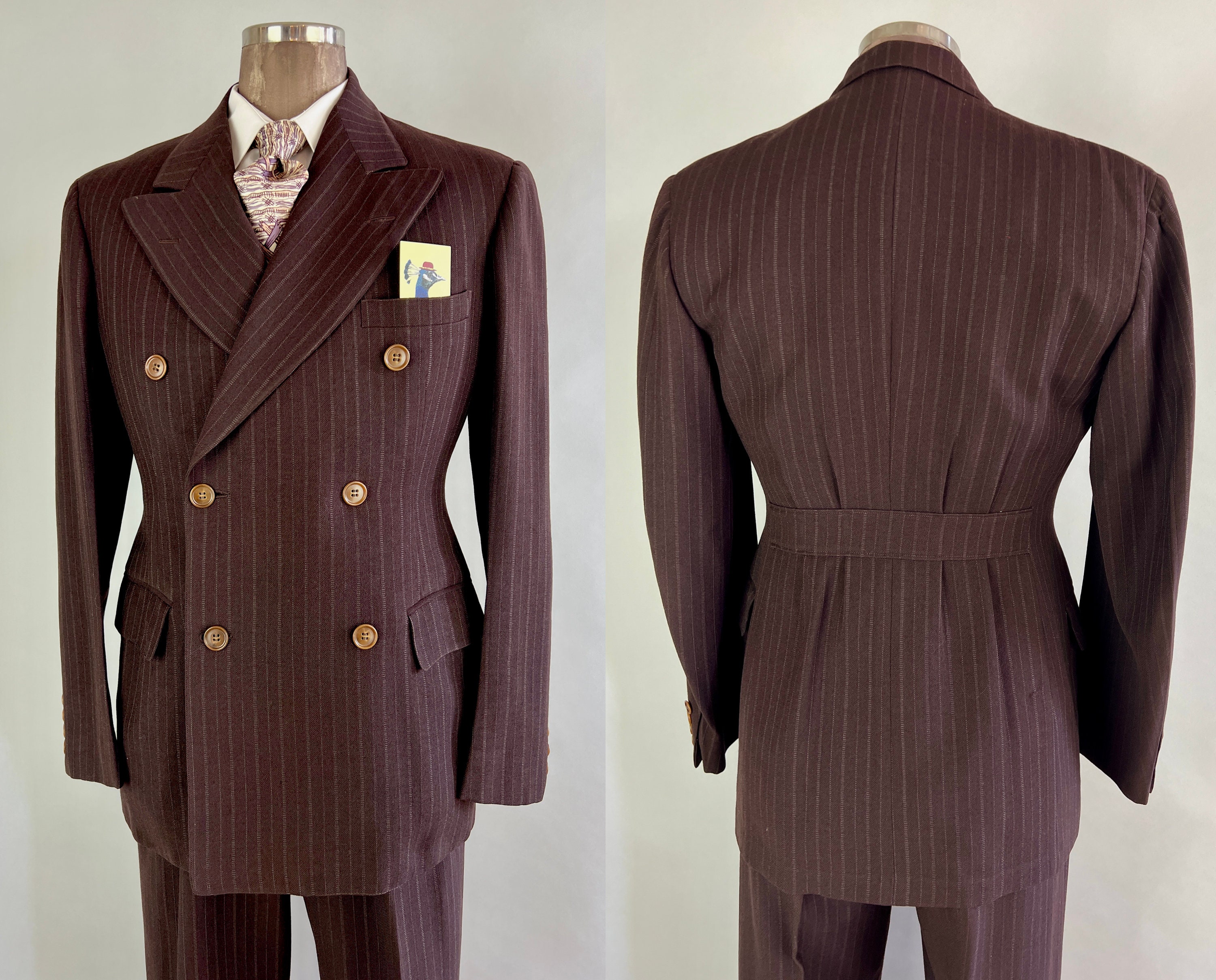 1930s Sharp Three Piece Belted Back Suit | Vintage 30s Hickory Brown ...