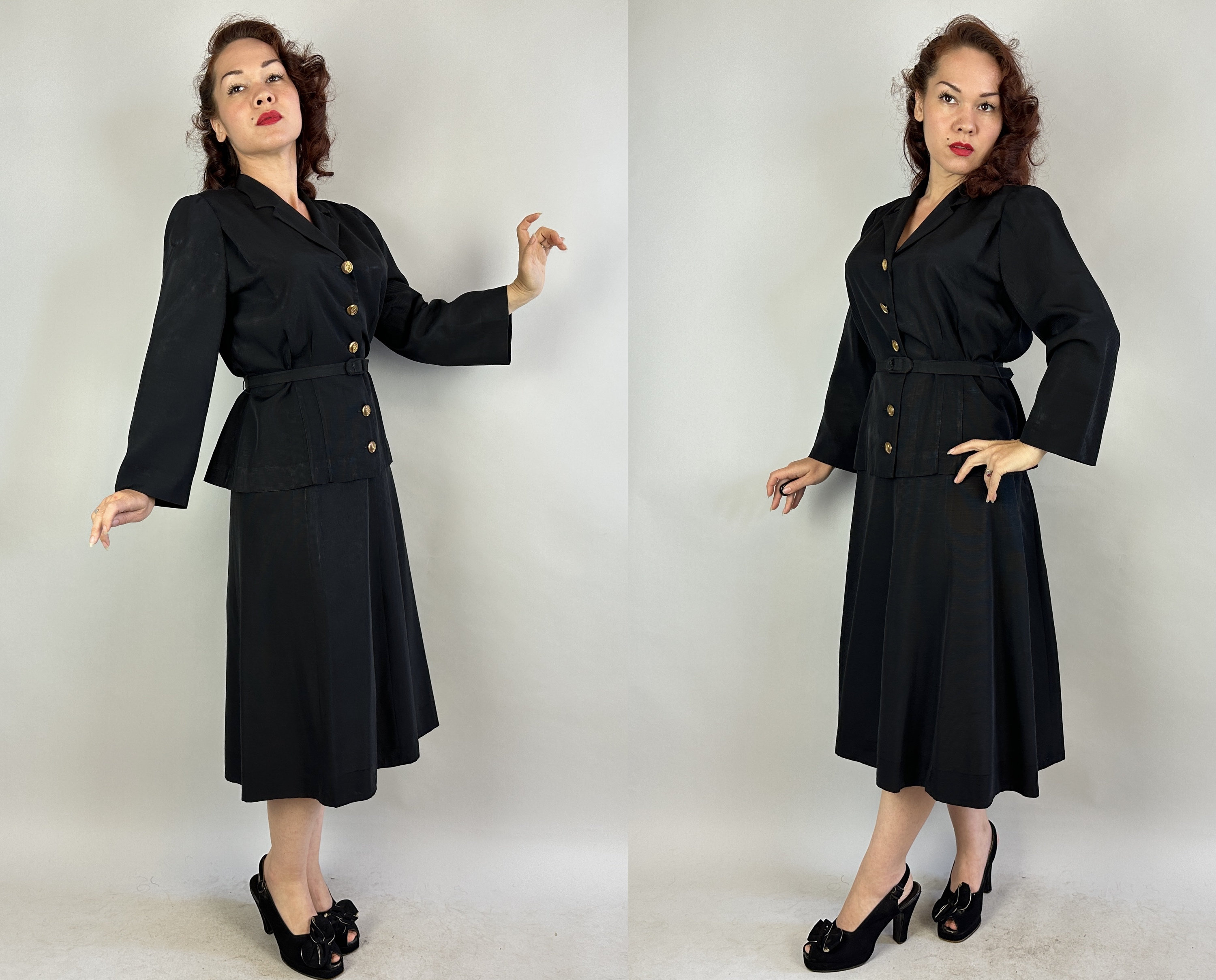 1940s Noir Dame Suit | Vintage 40s Black Silk Faille Three Piece Jacket ...