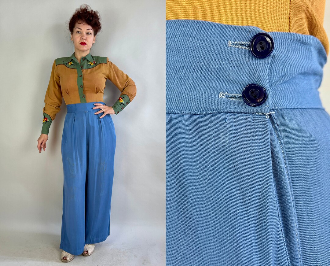 1940s Laid Back Ladies Slacks Vintage 40s Cornflower Blue - Etsy