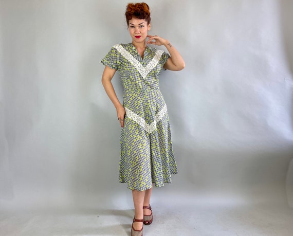 1940s Polly's Postage Stamp Dress | Vintage 40s Semi … - Gem