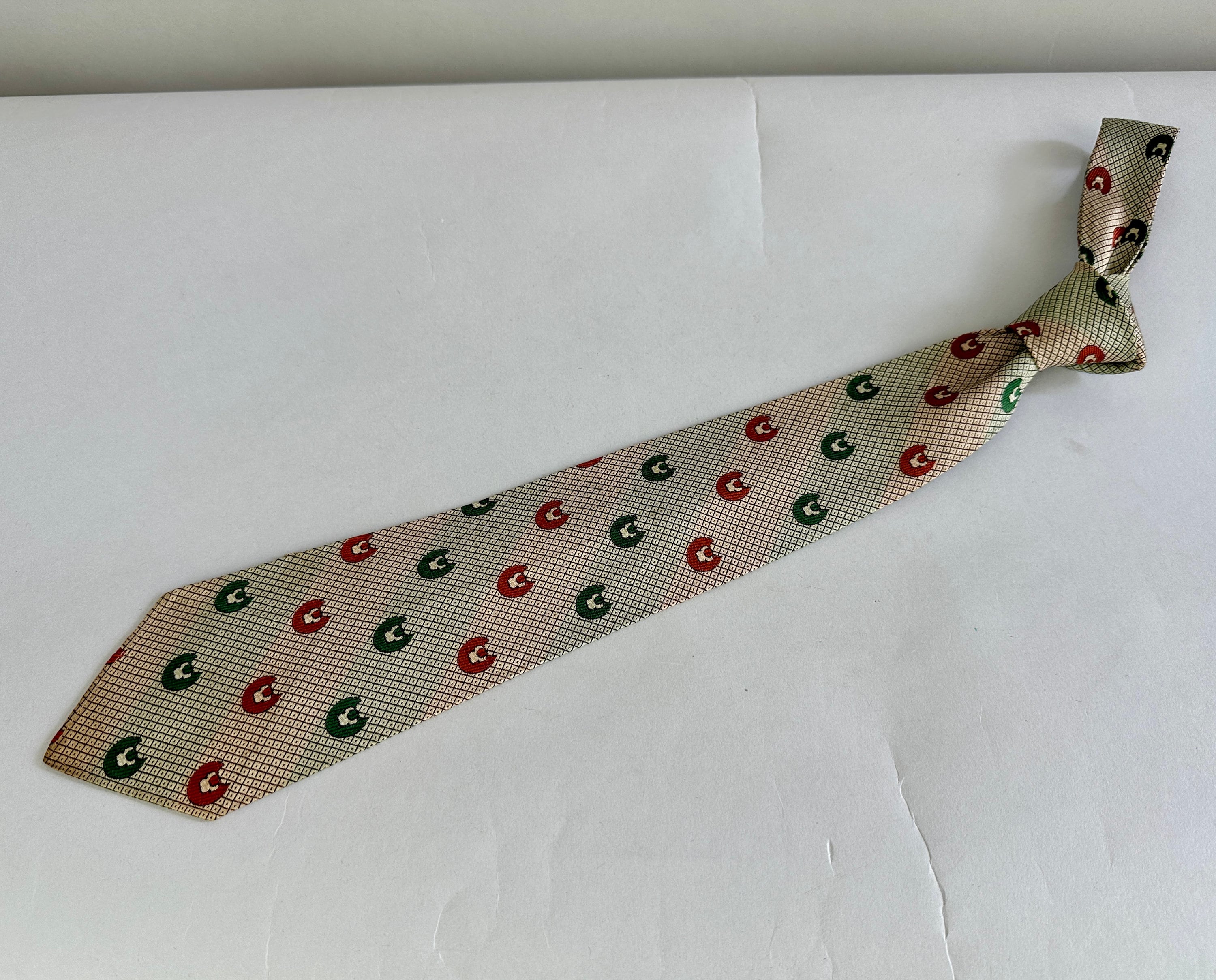 1930s Lucky Horseshoe Necktie | Vintage 30s Silver Black Green and ...