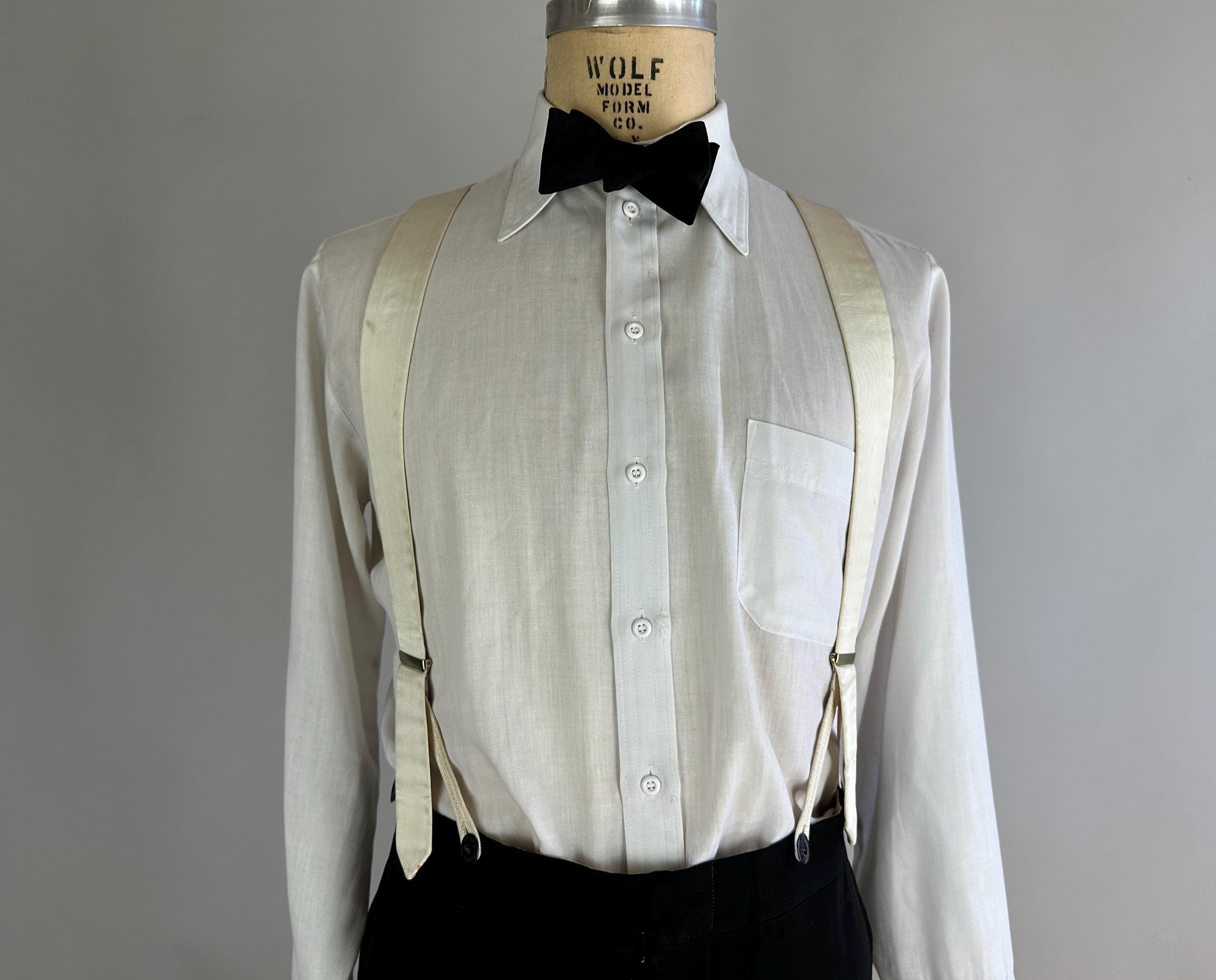 1940s Midnight in Paris Suspenders | Vintage 40s White Silk Faille ...