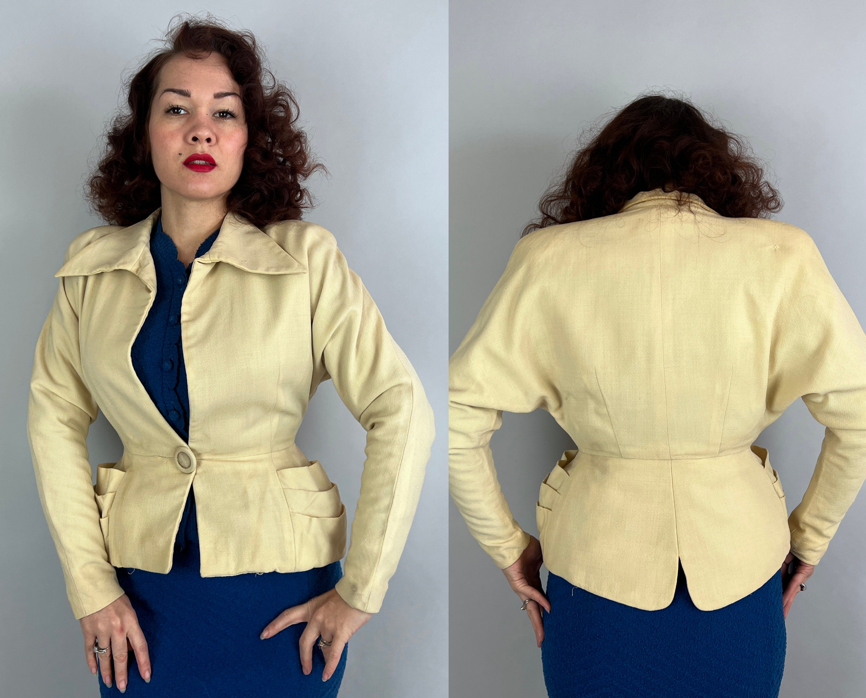 1940s Wendy's Wasp Waist Blazer | Vintage 40s Cream White Wool Crepe ...