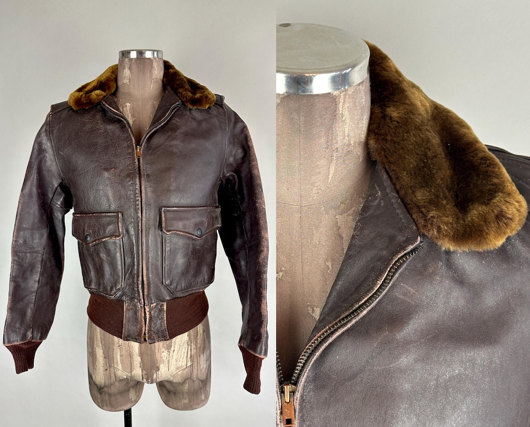1940s Fast Frank Bomber Leather Jacket | Vintage 40s Coffee Bean Brown ...