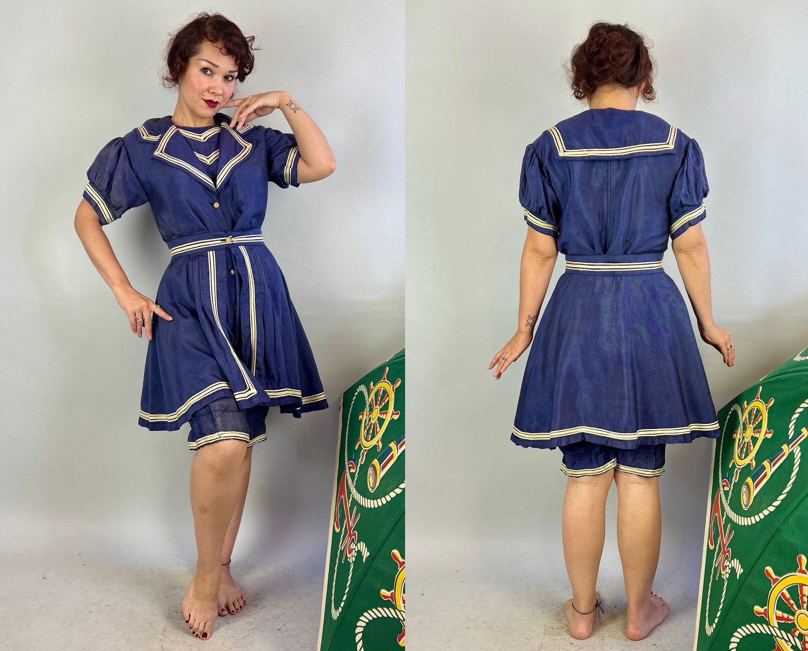 1900s Nautical Sea Nymph Swimsuit | Vintage Antique Victorian Two Piece ...