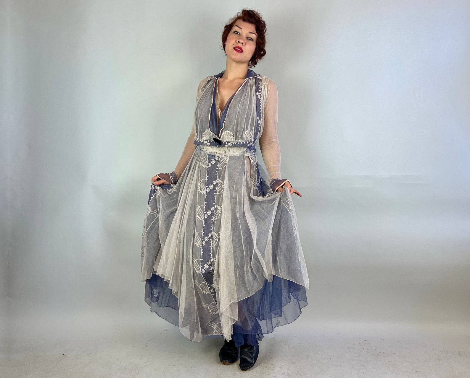 1910s Net of Love Dress | Vintage Teens Antique Edwardian Periwinkle ...