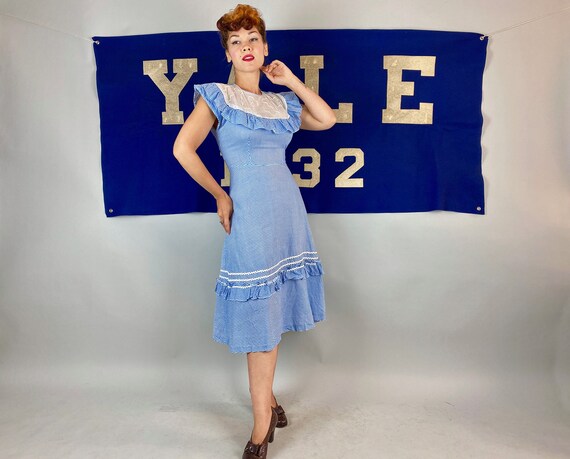 1930s Darling Dorothy Dress | Vintage 30s Blue and Wh… - Gem