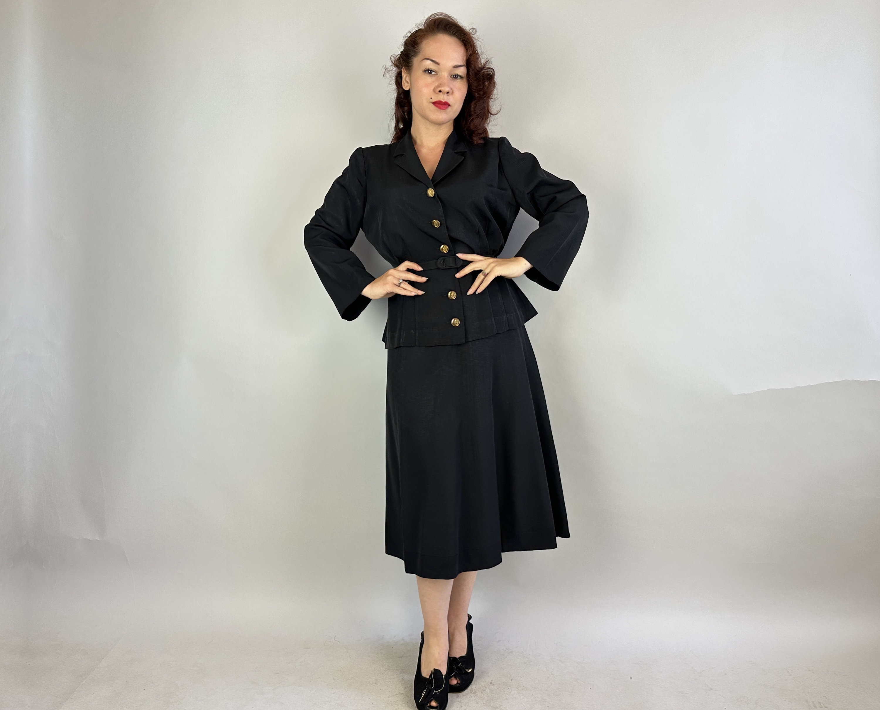 1940s Noir Dame Suit | Vintage 40s Black Silk Faille Three Piece Jacket ...