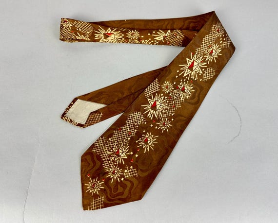 1940s Flashy Fireworks Necktie | Vintage 40s Bronze S… - Gem