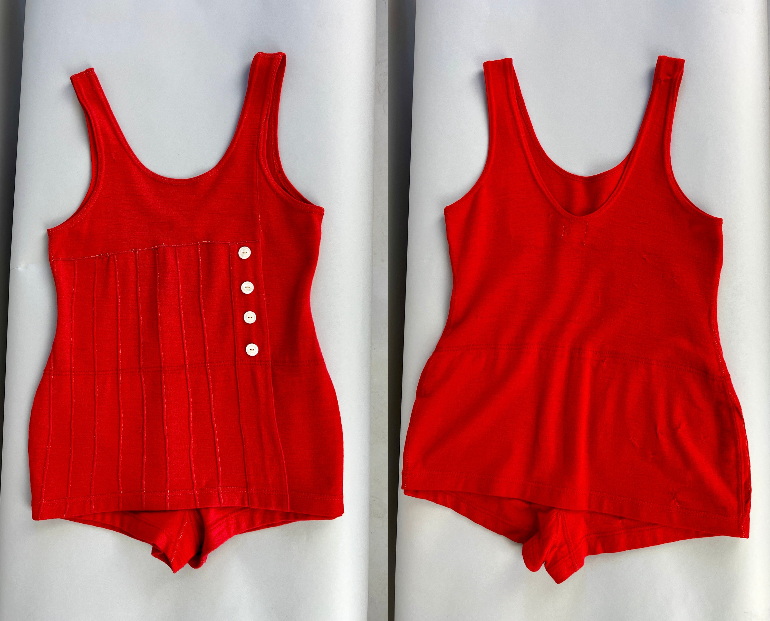 1930s Terrific Tomato Swimsuit | Vintage 30s Red Wool Knit Bathing Suit ...