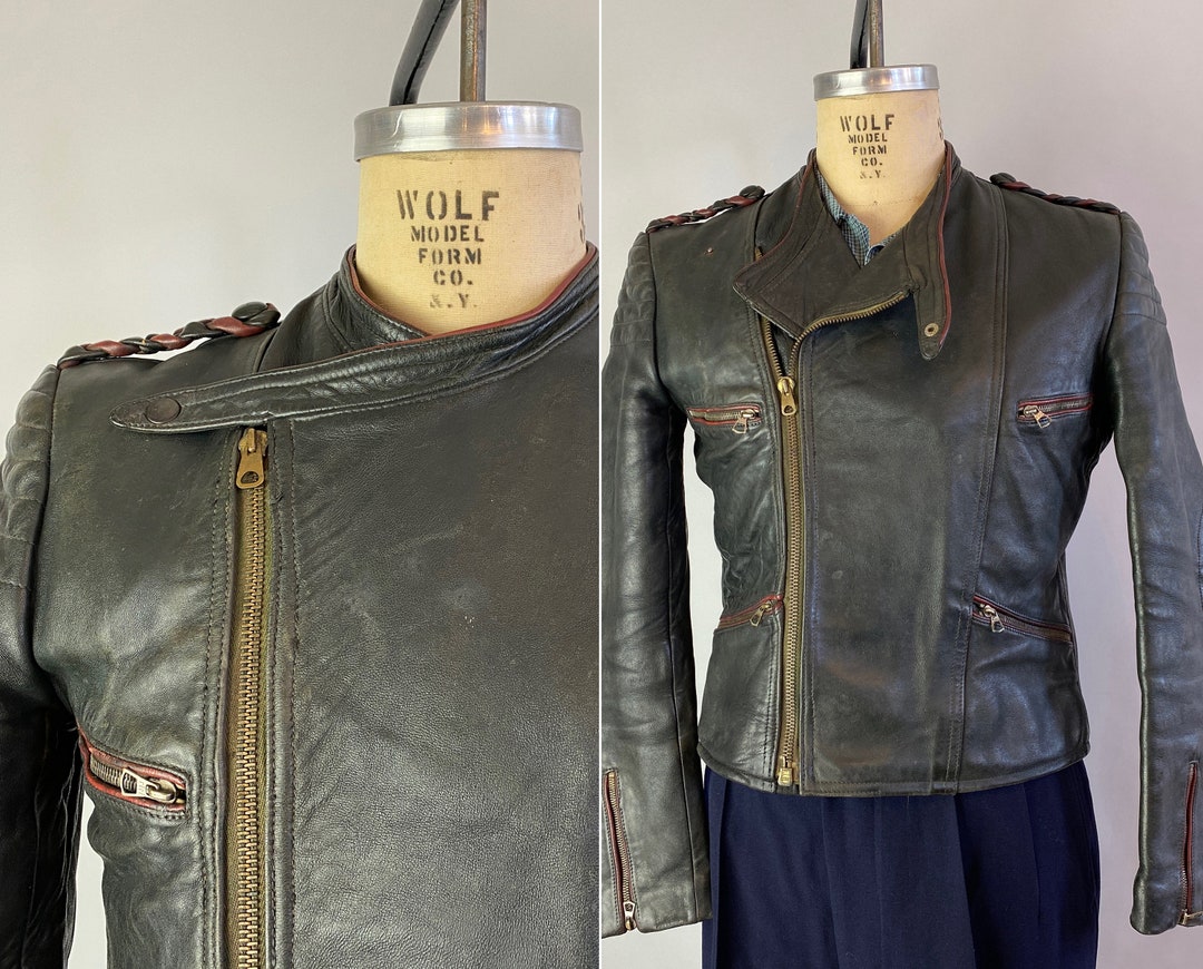 1930s Daredevil Dan Leather Jacket | Vintage 30s Black Motorcycle ...