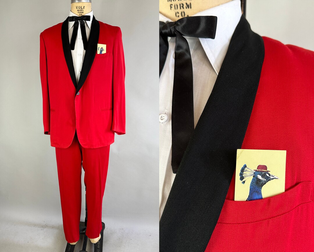 1950s Runway Red Tuxedo Vintage 50s Crimson Red Wool Tux - Etsy