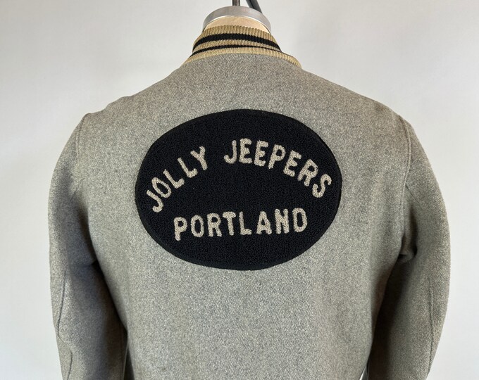 1950s “jolly Jeepers” Letterman Jacket | Vintage 50s Grey and Black ...
