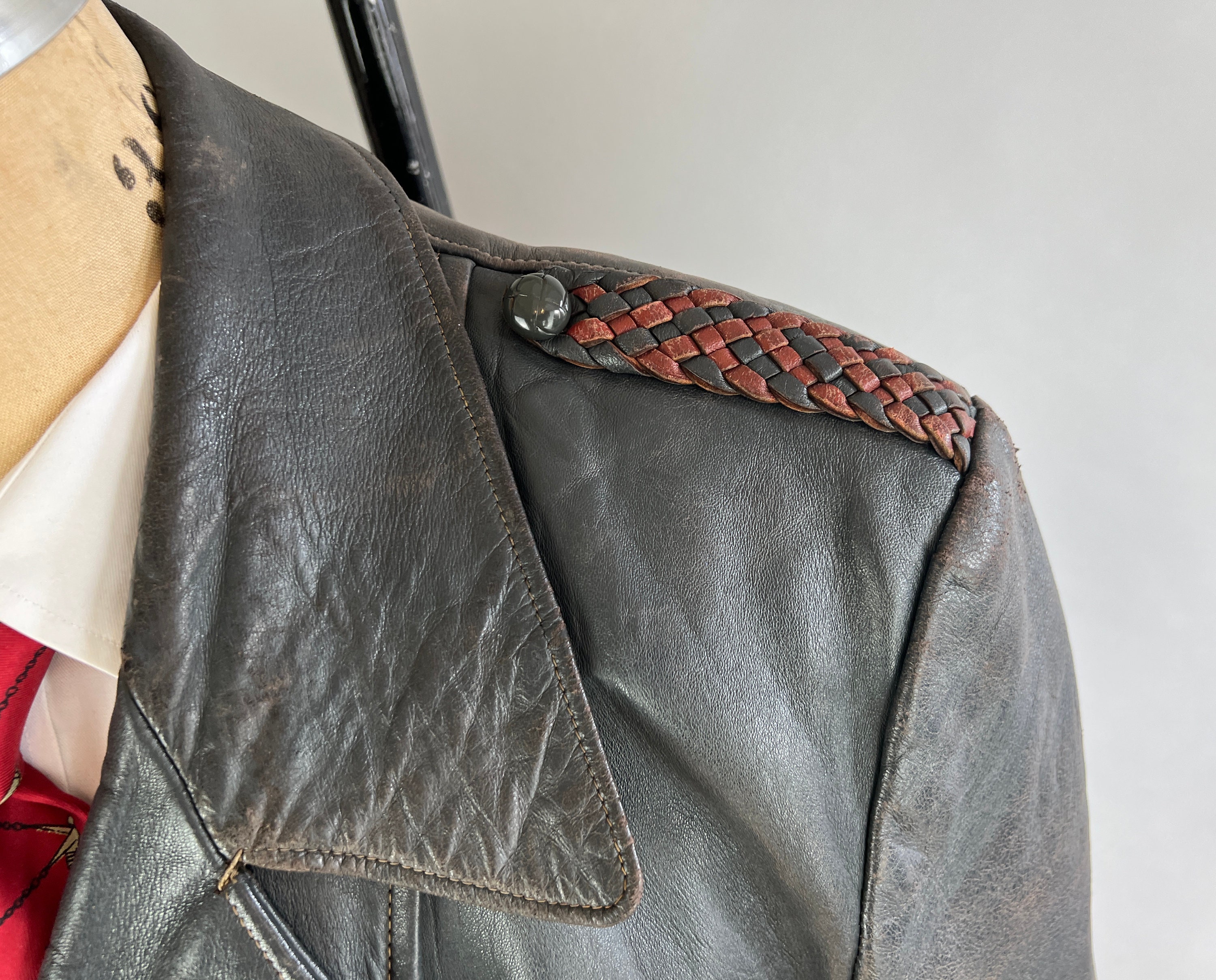 1930s 2 Tone Motorcycle Jacket Vintage 30s Black Grey Leather Moto W 1930s 2 Tone Motorcycle Jacket Vintage 30s Black Grey Leather Moto W