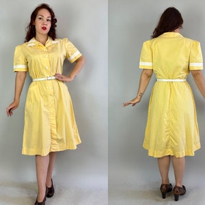 1930s Diner Donna Dress | Vintage 30s Canary Yellow Cotton Shirtwaist ...