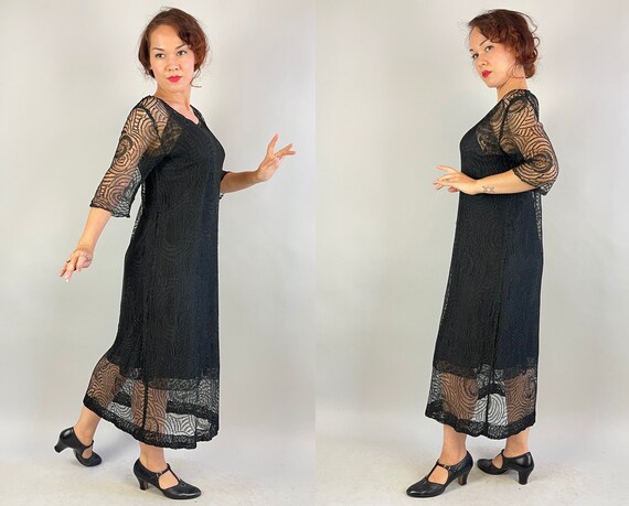 1920s Hypnotic Heda Dress | Vintage 20s Black Interlo… - Gem