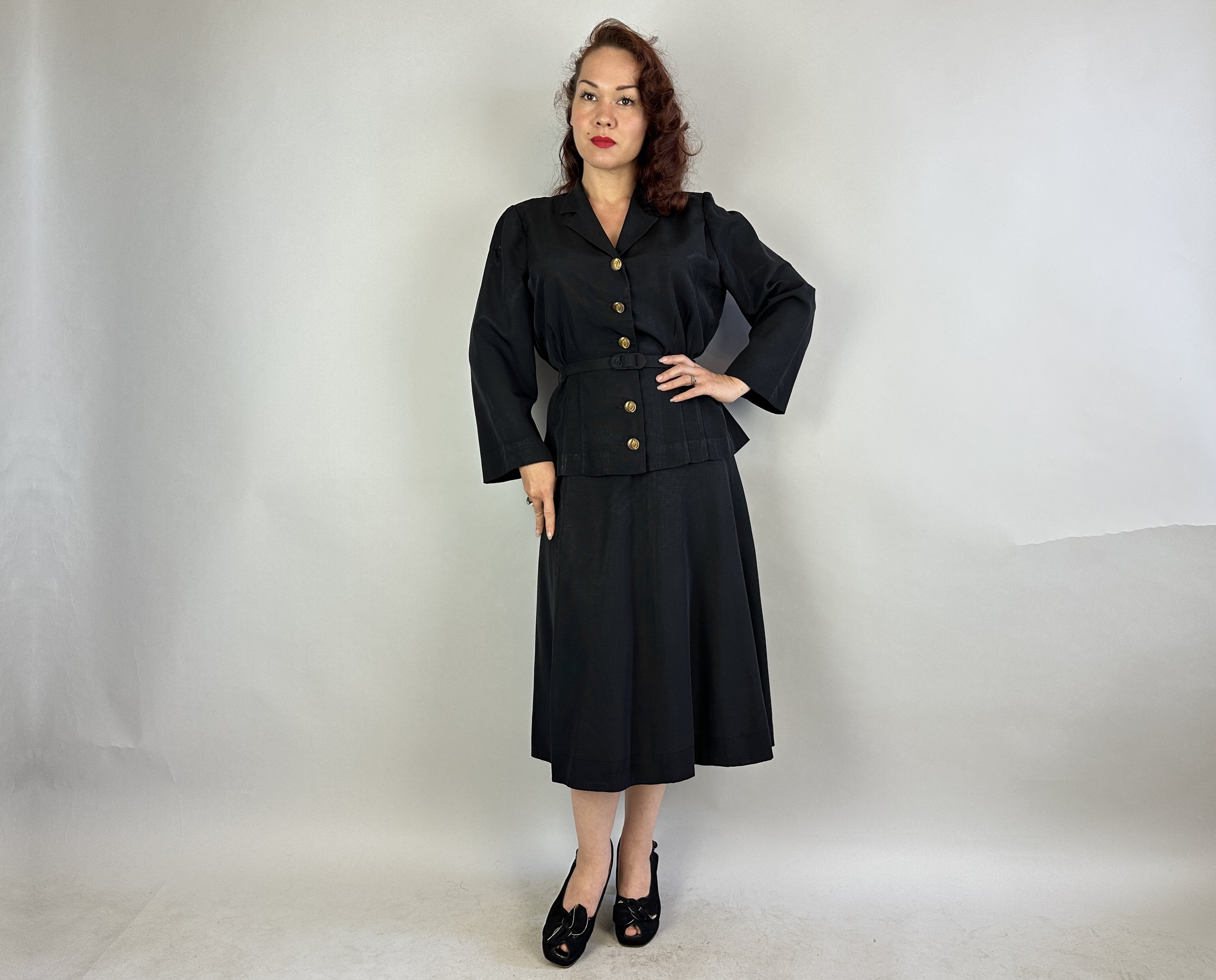 1940s Noir Dame Suit | Vintage 40s Black Silk Faille Three Piece Jacket ...